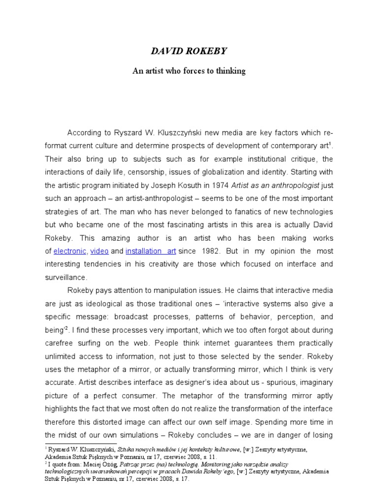 David Rokeby | PDF | Surveillance | Privacy