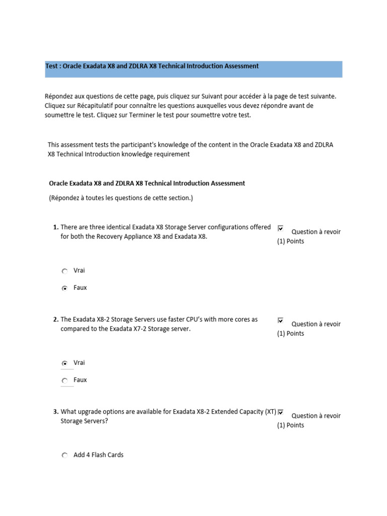 Oracle Exadata X8 And Zdlra X8 Technical Introduction Assessment Pdf