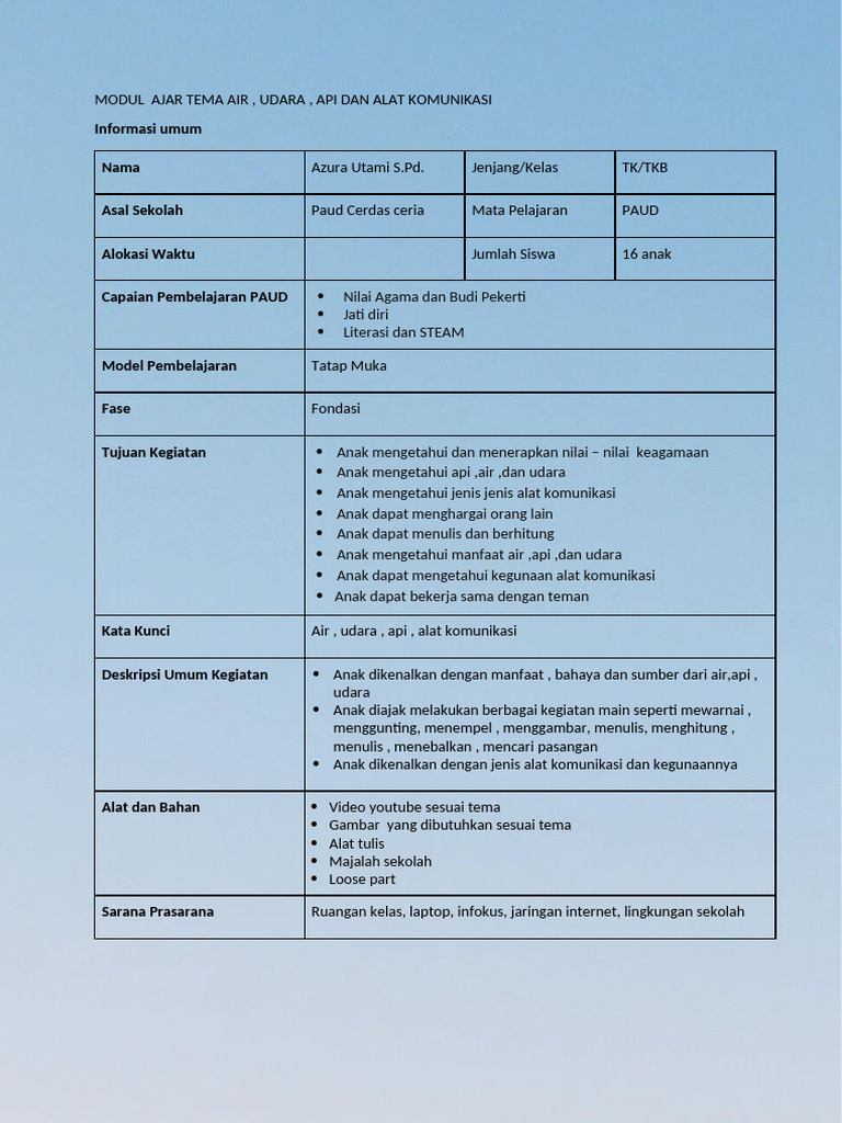 Modul Tema Udara, Air API, Alat Komunikasi Terbaru | PDF