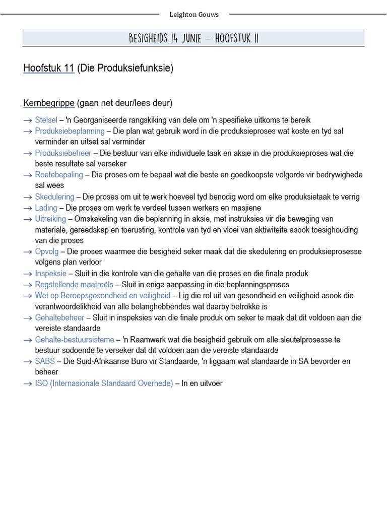 Besigheids - Hoofstuk 11 | PDF