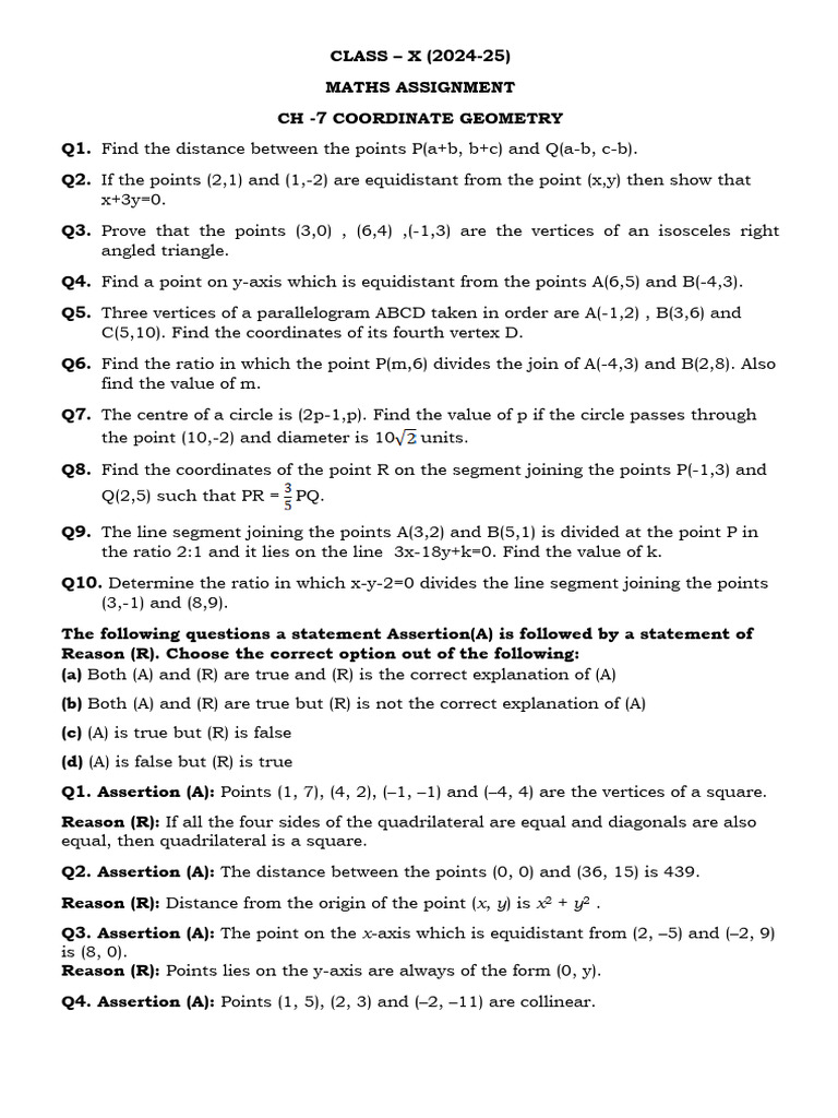 Maths X As CH7 Coordinate Geometry 202425 | PDF