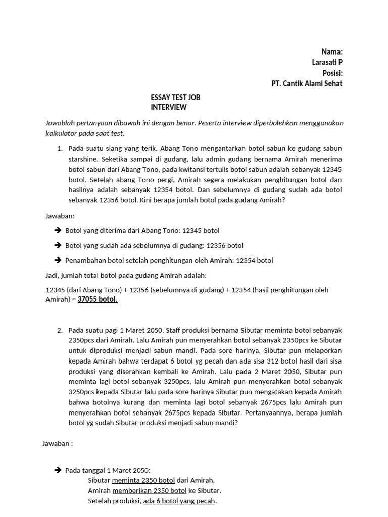 Essay Test Job Interview | PDF