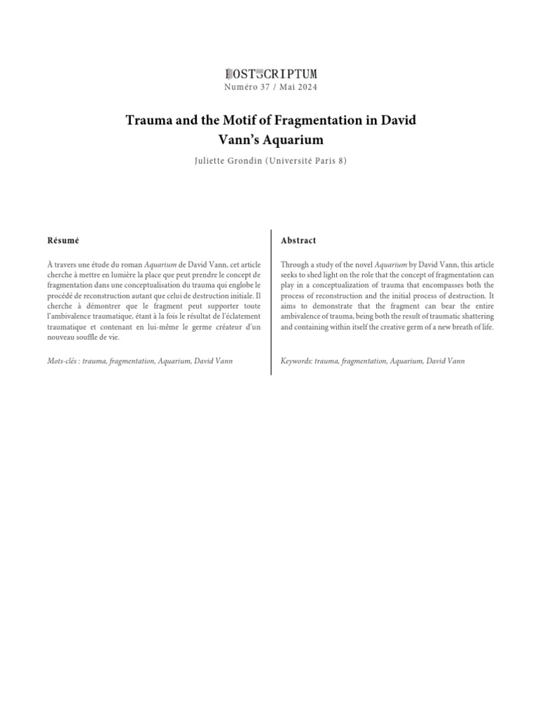 Trauma and The Motif of Fragmentation | PDF
