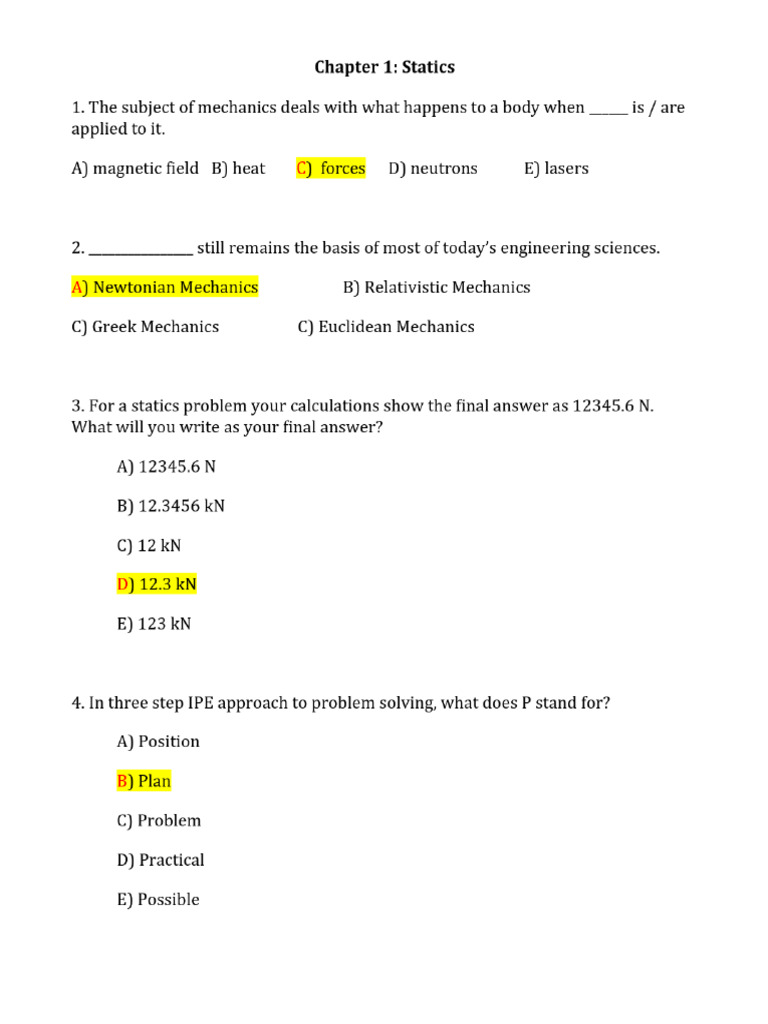 Chapter 1 - Statics. A) Newtonian Mechanics B) Relativistic Mechanics ...