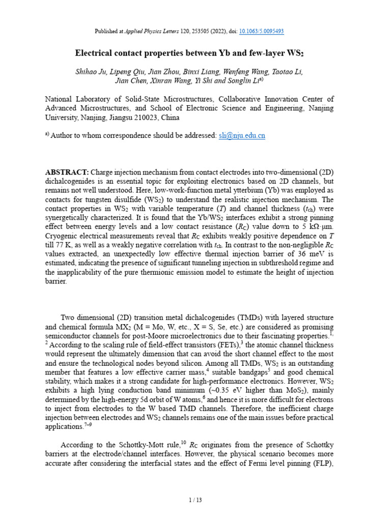 Yb-Ws2 Contact | PDF