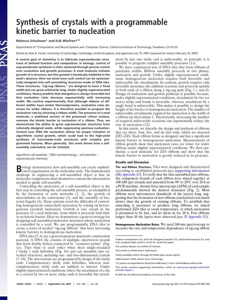 Rebecca Schulman and Erik Winfree - Synthesis of Crystals With A ...