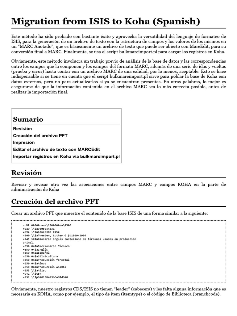 Migration From ISIS To Koha (Spanish) - Koha Wiki | PDF