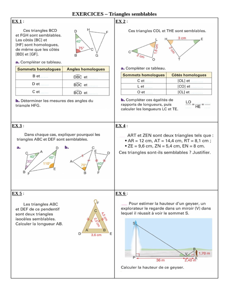 Exercices Triangles Semblables | PDF