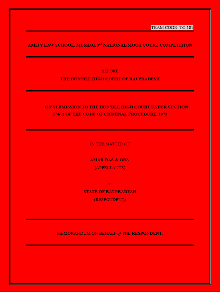 Memorial On Behalf of Respondent-Tc - 101 R | PDF