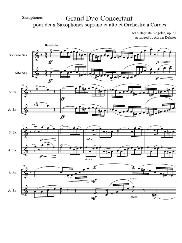 Grand Duo Concertant: Pour Deux Saxophones Soprano Et Alto Et Orchestre ...