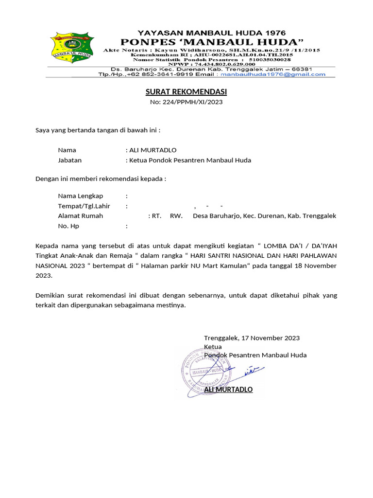 Rekom PPMH Da'i Da'iyah Ok | PDF