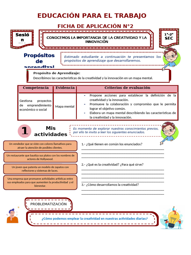 1°-2° Ficha de Aplicación-Sesión2-Sem.2-Exp.3-Educacion para El Trabajo | PDF