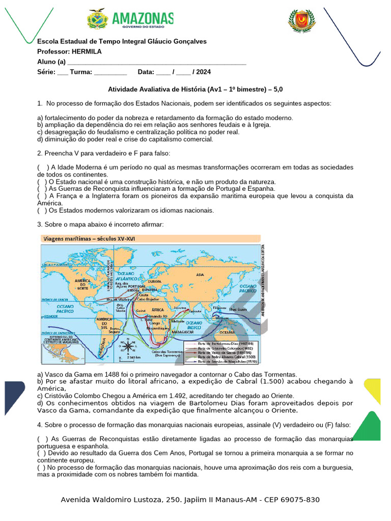7º Ano Av1 - Matriz | PDF
