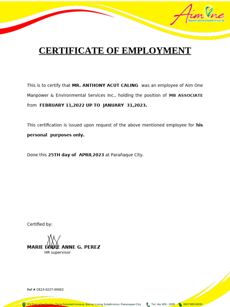 COE Template SNR | PDF