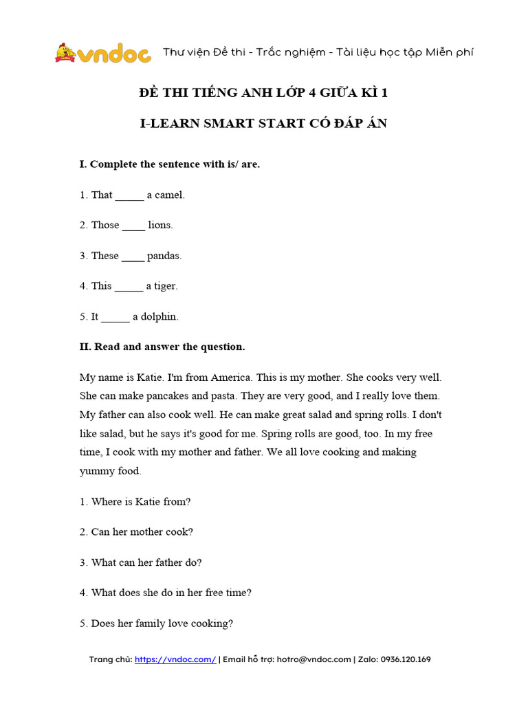 De Thi Tieng Anh Lop 4 Giua Hoc Ki 1 I Learn Smart Start So 2 | PDF