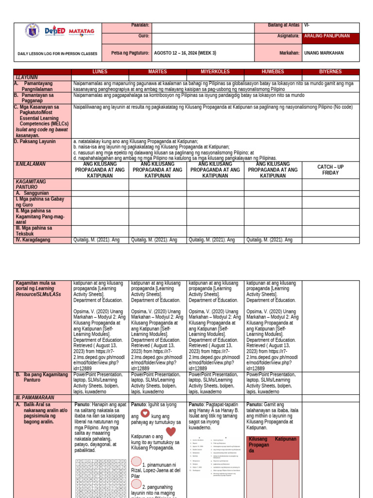 G6 Q1W3 DLL AP (MELCs) | PDF | Wars Of Independence | Philippines