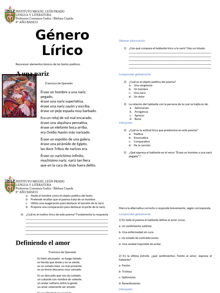Ejercitación Género Lírico | PDF