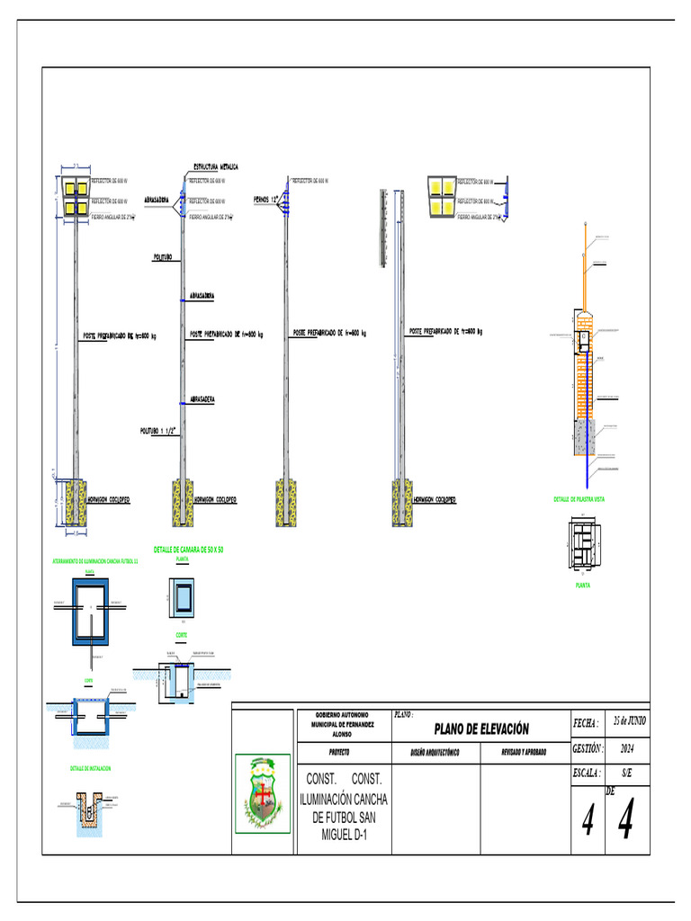 PLANO EN ELEVACION Const. Iluminacion Cancha de Futbol San Miguel D-1 | PDF