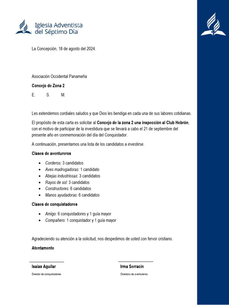 Carta - Solicitud de Inspección - CH | PDF