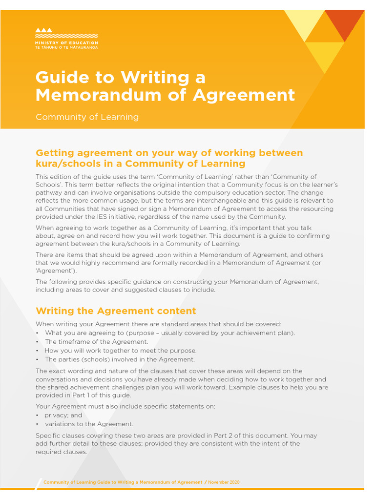 Communities of Learning Guide To Writing A Memorandum of Agreement ...
