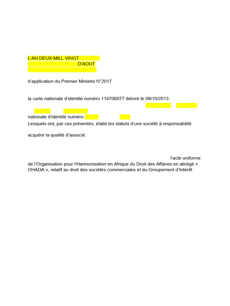 STATUT CONSTRUCTION & SERVICE SARL - Golt | PDF