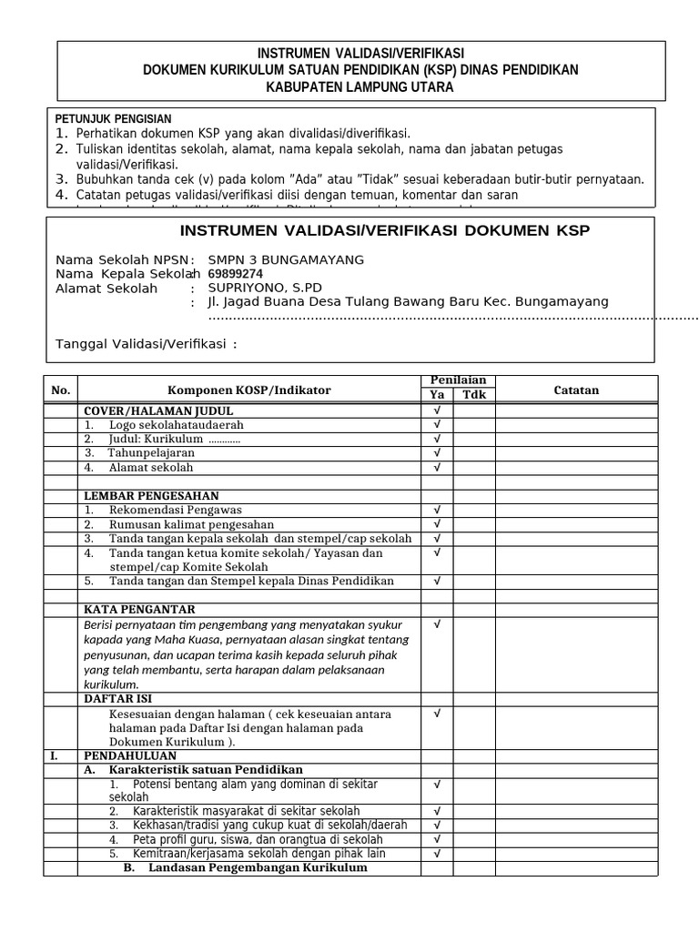 Instrumen Validasi KSP | PDF