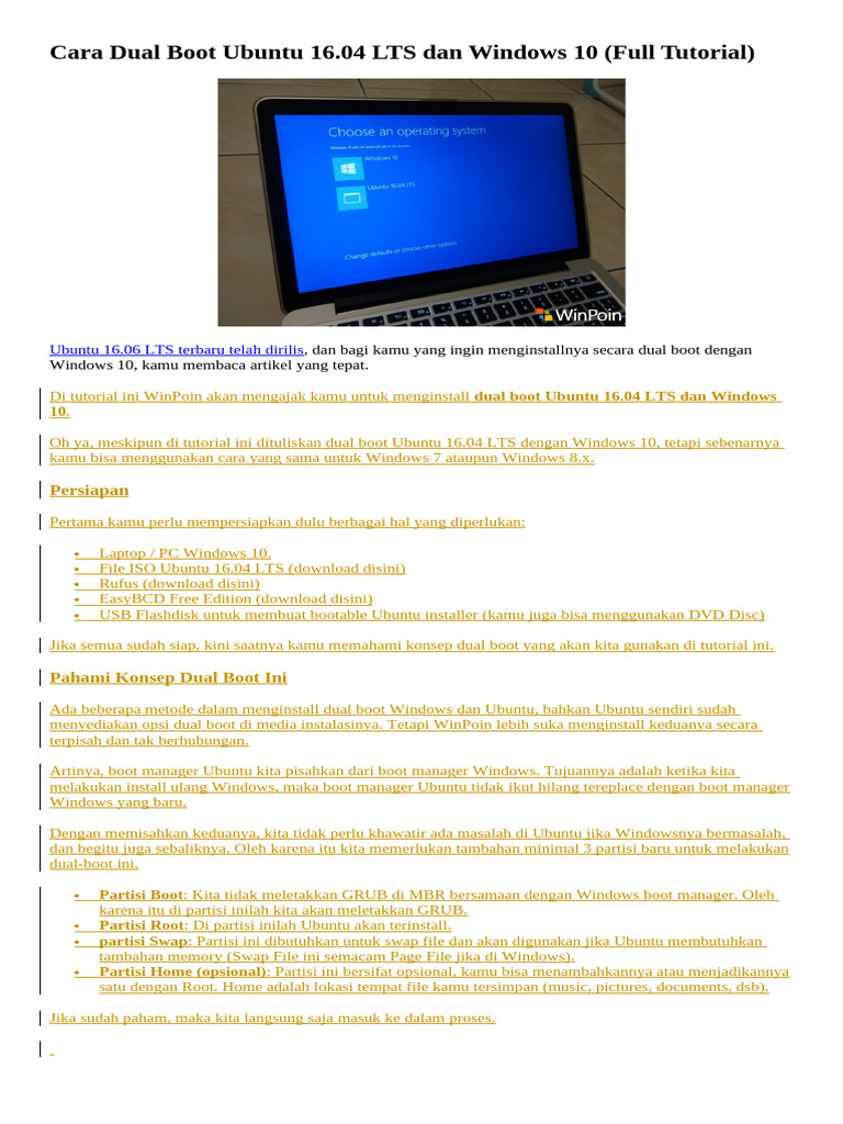 Cara Dual Boot Ubuntu 16.04 LTS Dan Windows 10 | PDF