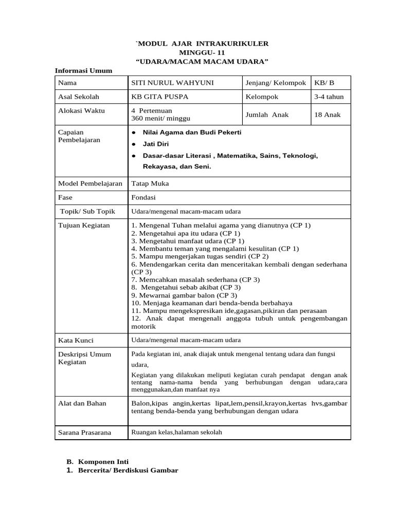 Modul Ajar PAUD Topik UDARA | PDF