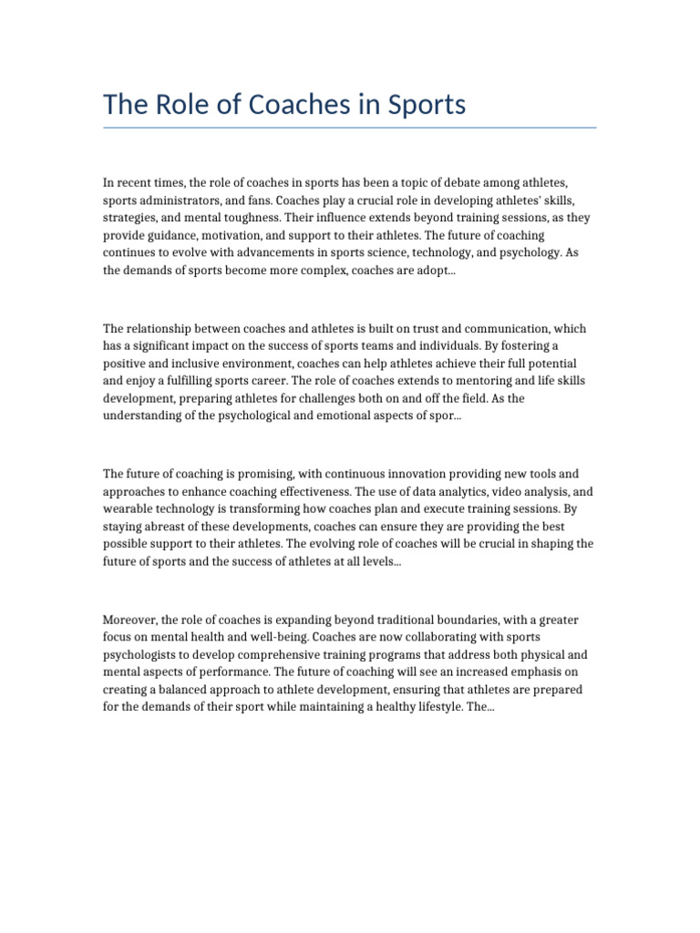 The Role Of Coaches In Sports Pdf