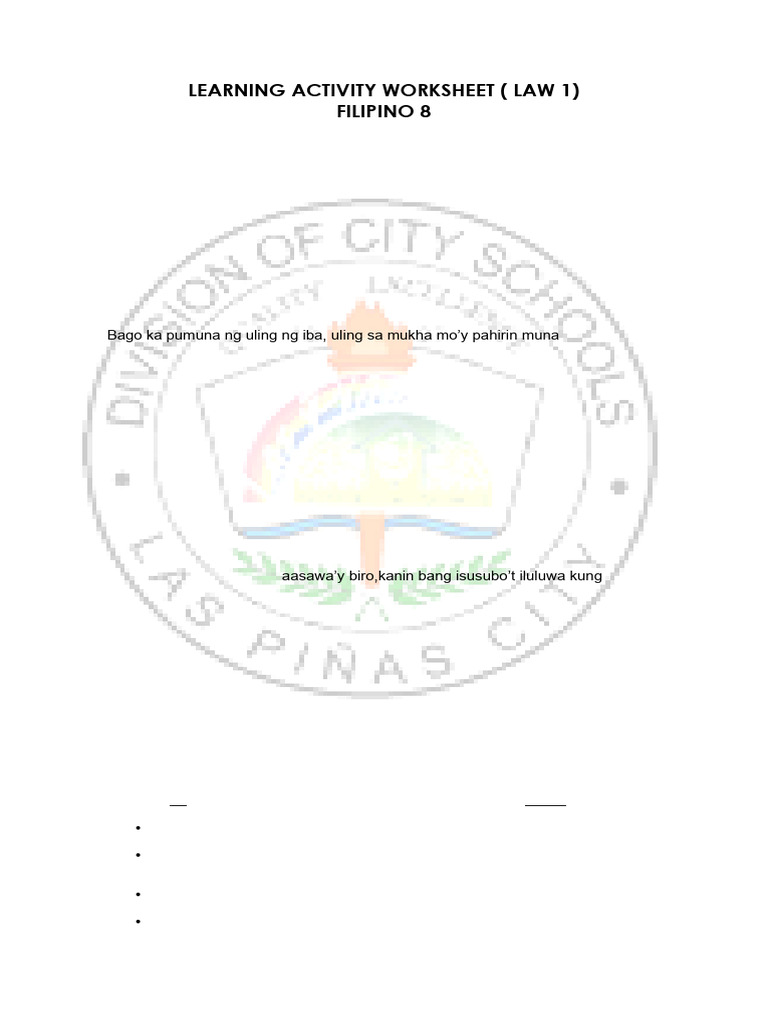 First Quarter Filipino 8 LAW1 | PDF