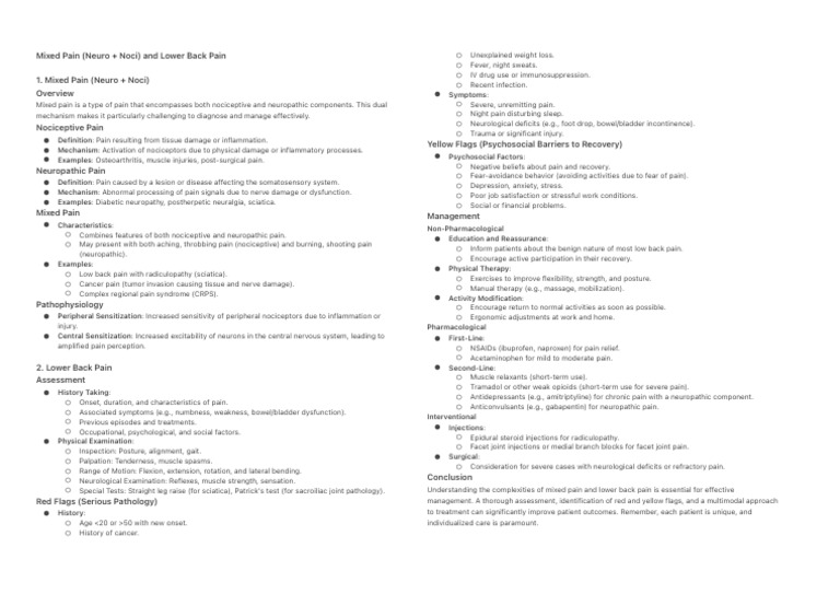 Mixed Pain (Neuro + Noci) and Lower Back Pain | PDF