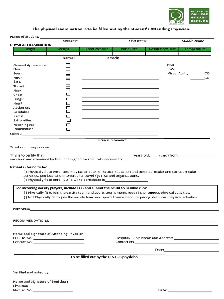 DLS CSB Medical Clearance Form - 8.2.23 | PDF