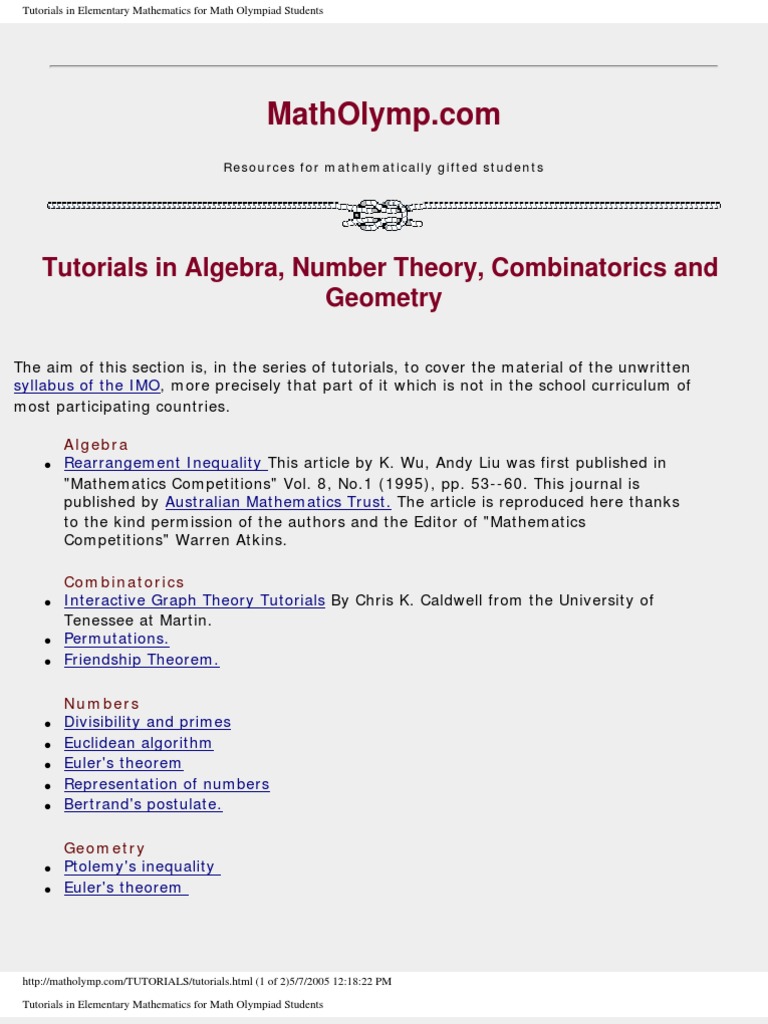 Math Olympiad Tutorials Pdf Permutation Discrete Mathematics