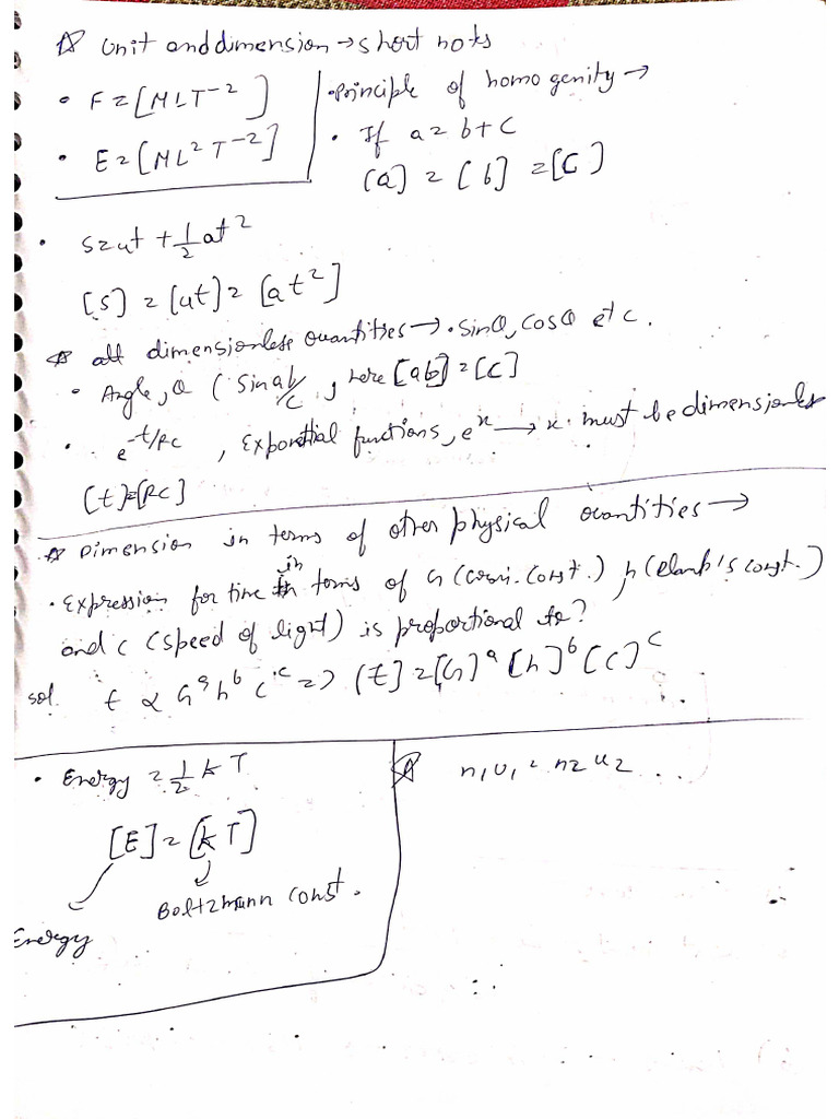 Unit and Dimension Short Notes . | PDF
