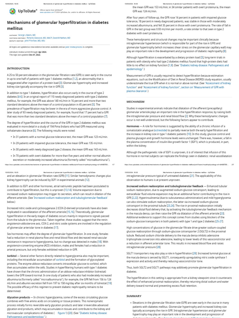 Mechanisms of Glomerular Hyperfiltration in Diabetes Mellitus ...