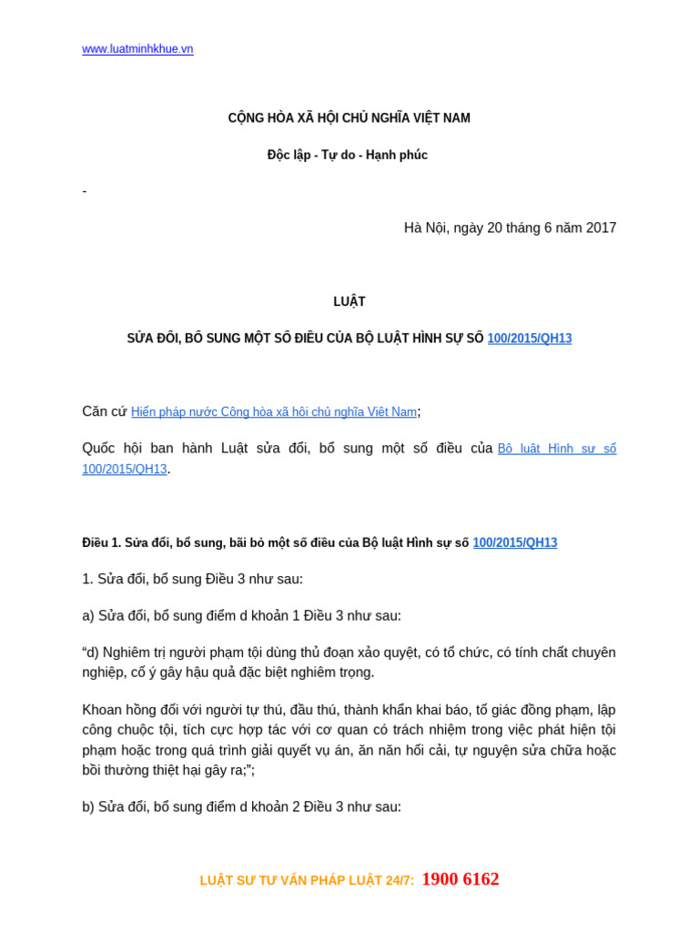 Bo Luat Hinh Su Sua Doi Bo Sung Nam 2017 | PDF