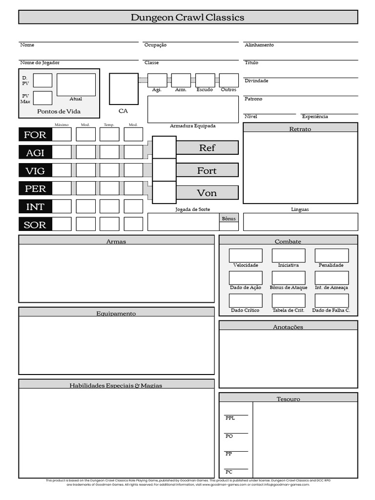 DCC Ficha de Personagem | PDF | Gameplay de videogame | Jogos
