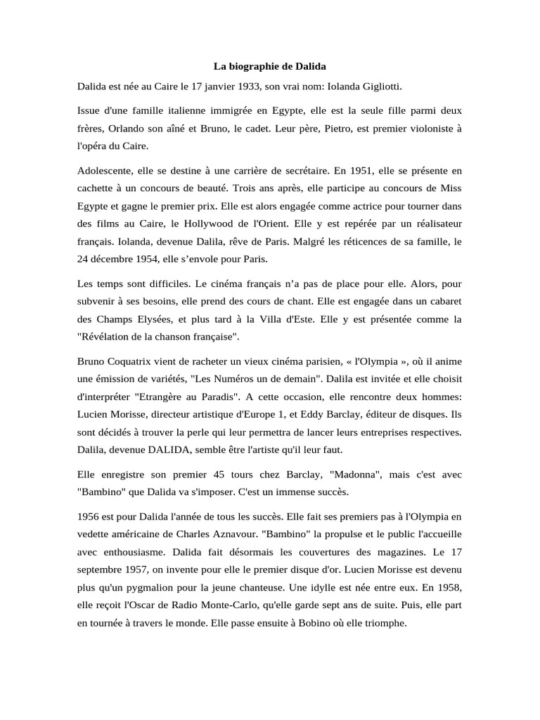 La Biographie de Dalida | PDF