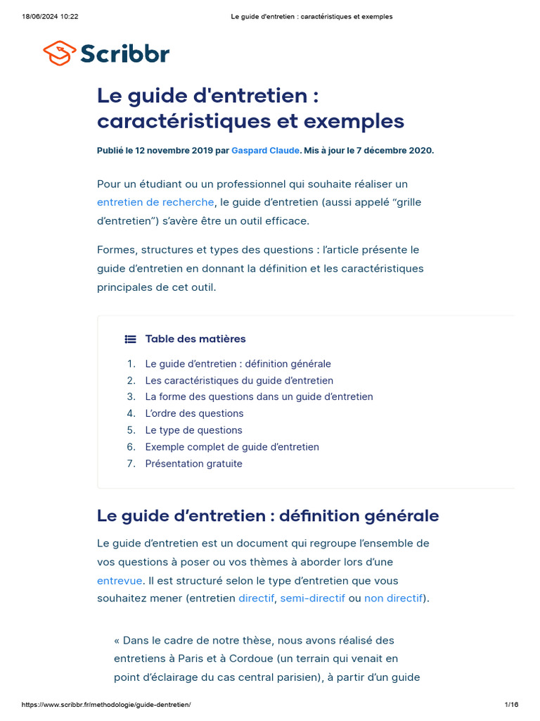 Le Guide D'entretien - Caractéristiques Et Exemples | PDF