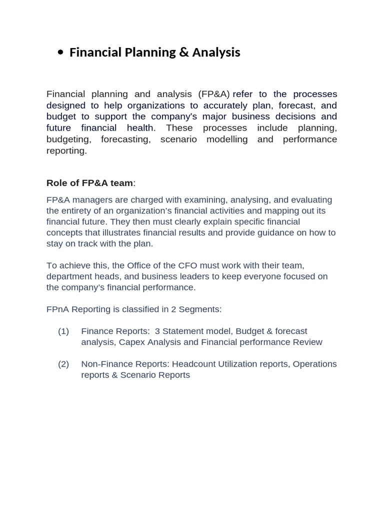 Financial Planning & Analysis | PDF