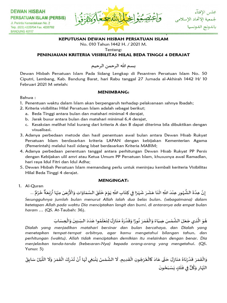 10-SK Peninjauan Kriteria Visibilitas Hilal Beda Tinggi 4 Derajat-Fix | PDF