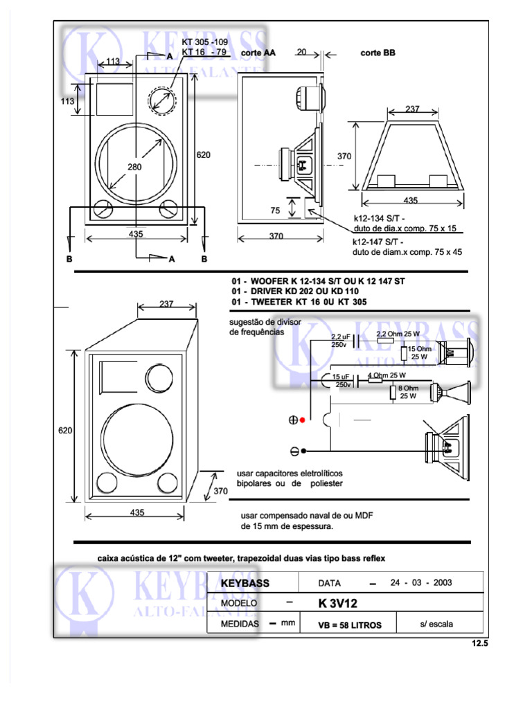 PDF Projeto de Caixa de Som de 3 Vias Woofer Tweeter Corneta - Compress | PDF