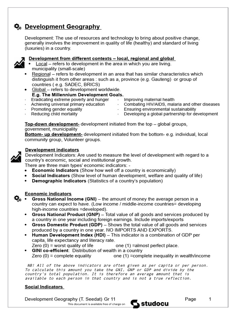 Development Geography Notes | PDF