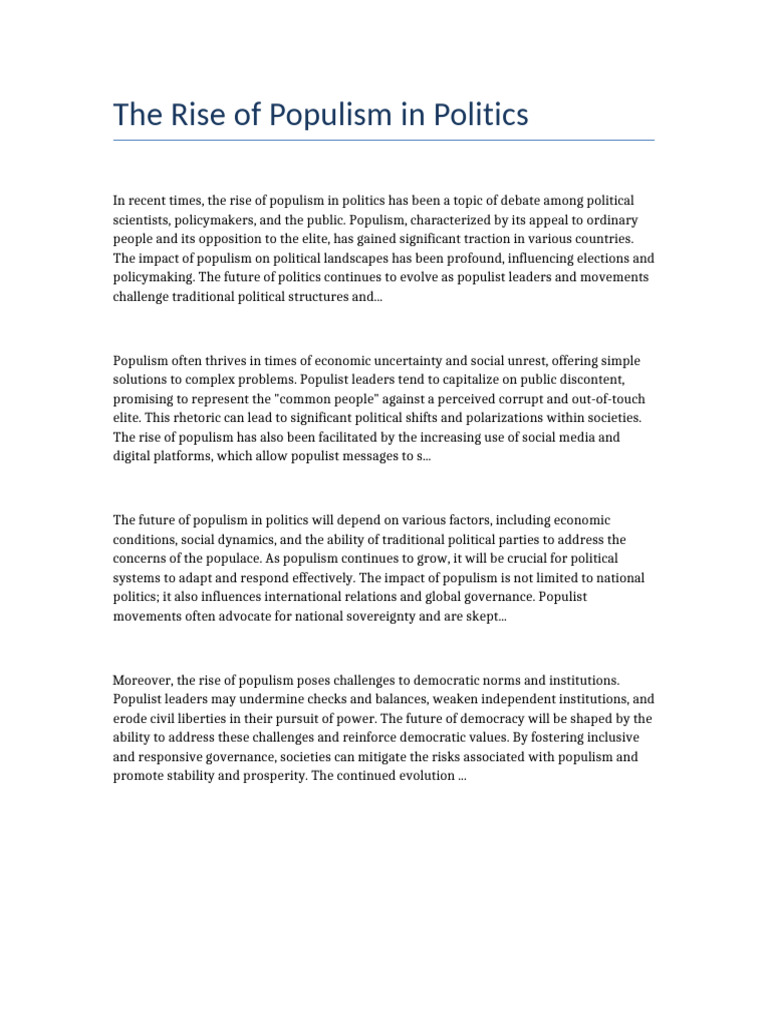 The Rise of Populism in Politics | PDF