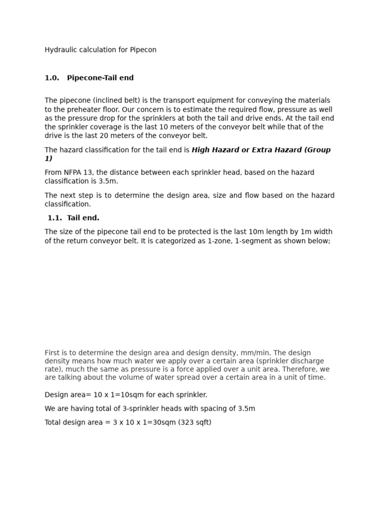 Design Calculation For Sprinkler Head - For Pipecone | PDF