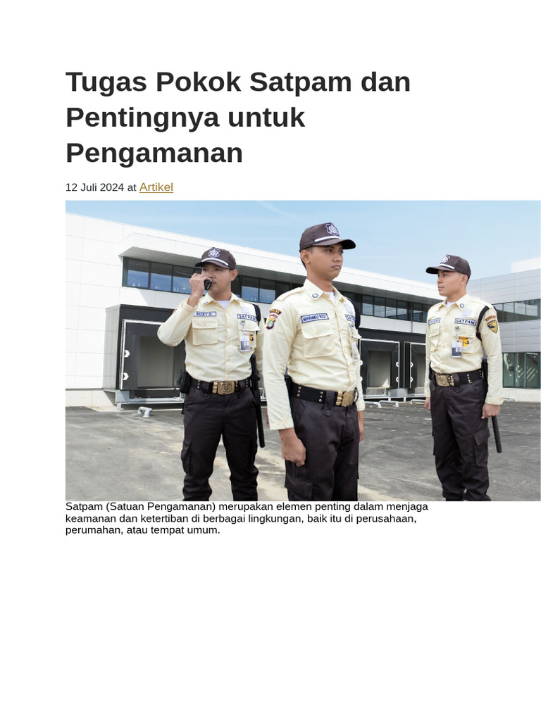 Tugas Pokok Satpam Dan Pentingnya Untuk Pengamanan | PDF