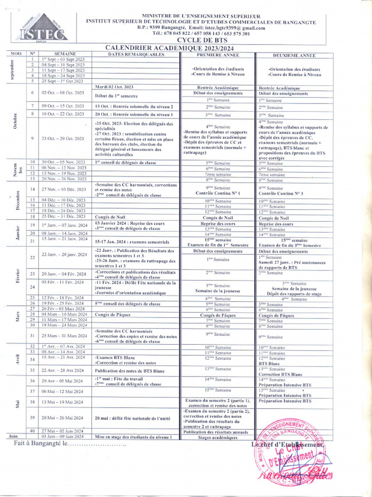 Calendrier Academique 2023 2024 1 | PDF