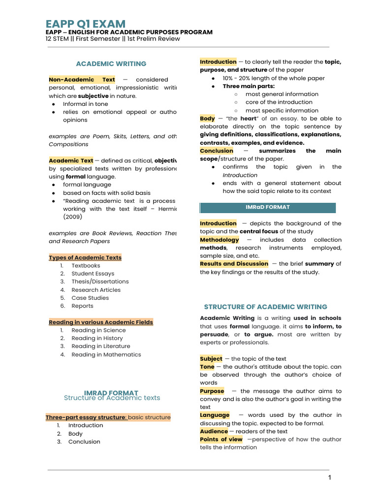 EXAM - EAPP Q1 SEM 1 Reviewer | PDF