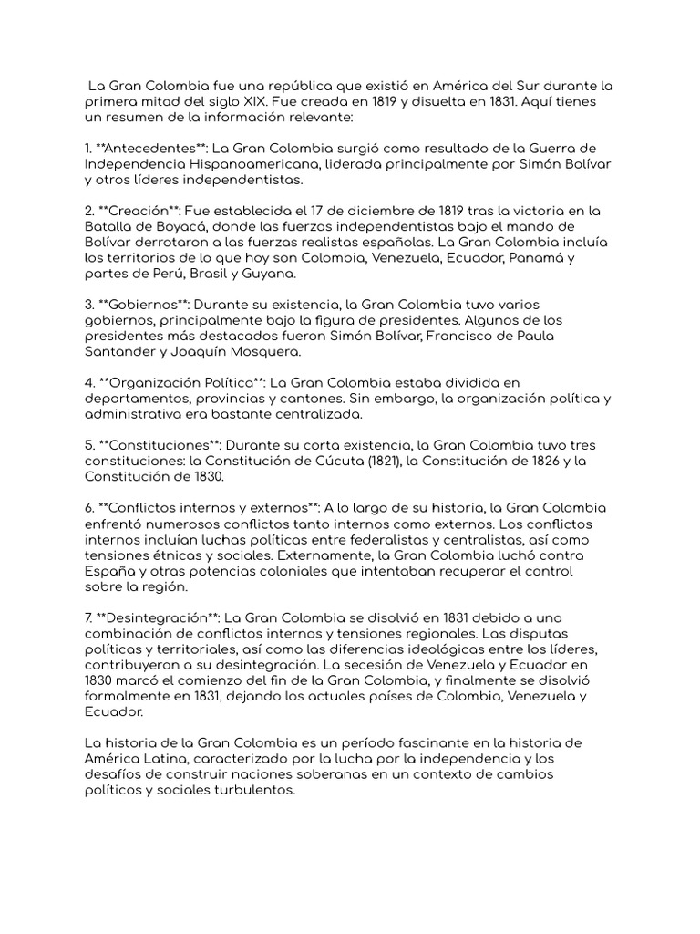 Historia y legado de la Gran Colombia | PDF | Colombia | América del Sur