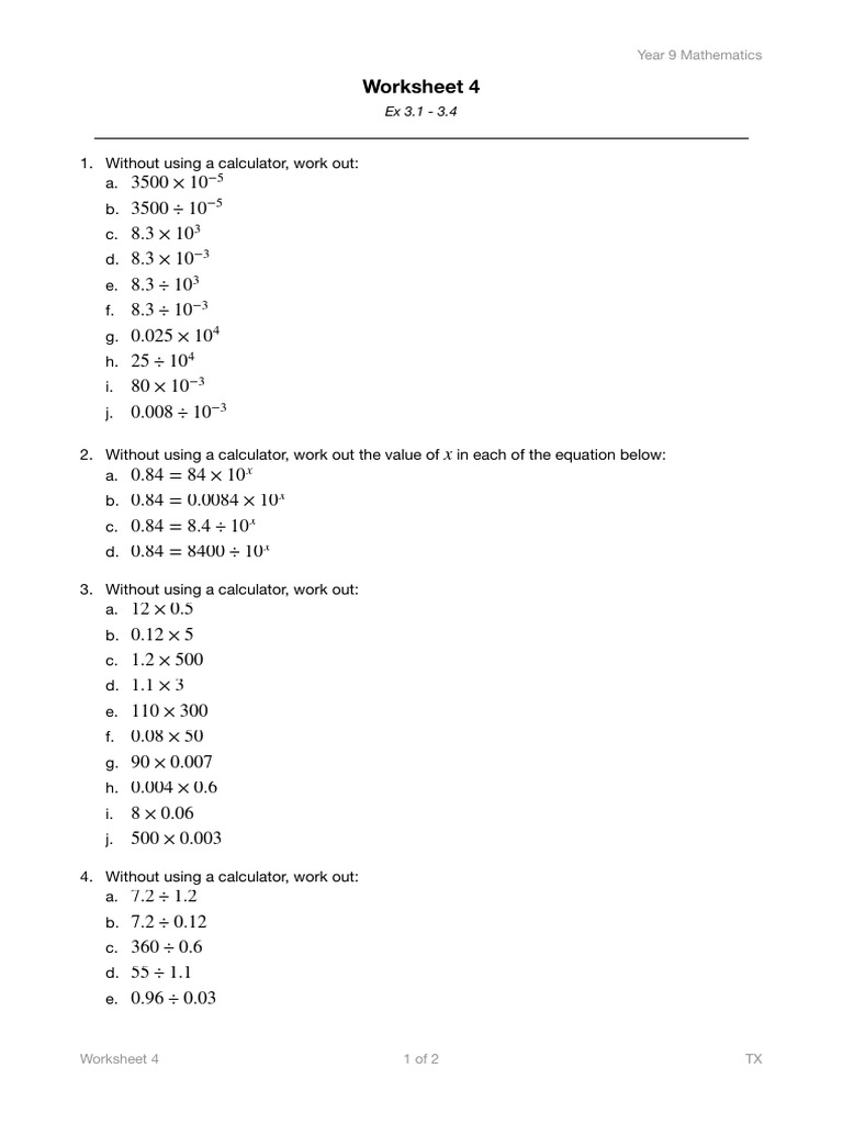Worksheet 4 - Ex3.1 to Ex3.4 | PDF